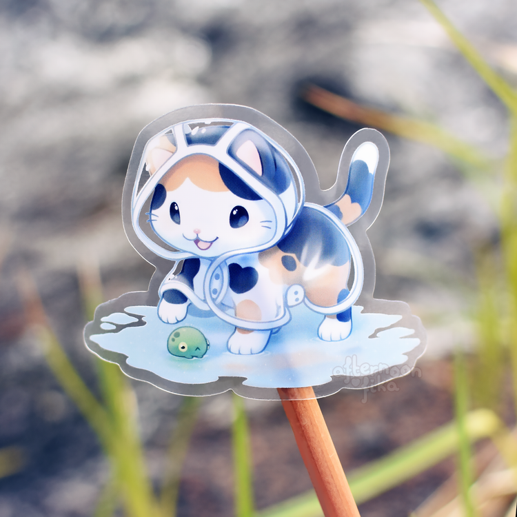 Raincoat Cat Clear Sticker – AfternoonFika